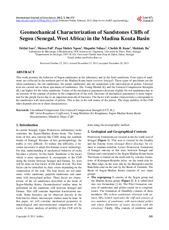 (PDF) Geomechanical Characterization of Sandstones Cliffs of Segou ...