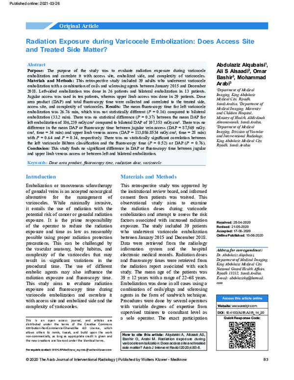 (PDF) Radiation exposure during varicocele embolization: Does access ...