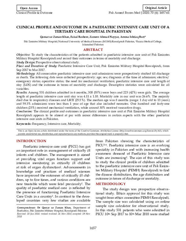(PDF) Clinical Profile and Outcome in a Paediatric Intensive Care Unit of a Tertiary Care ...