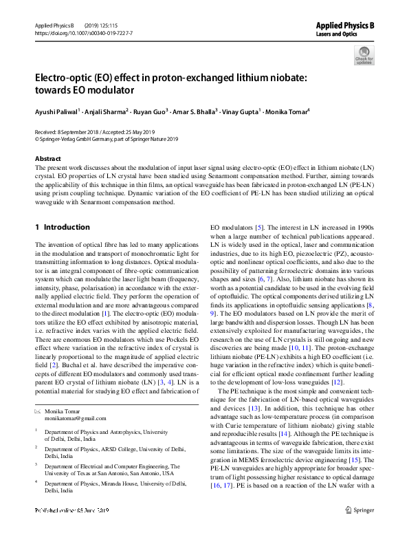 (PDF) EO Modulation in Proton-Exchanged Lithium Niobate