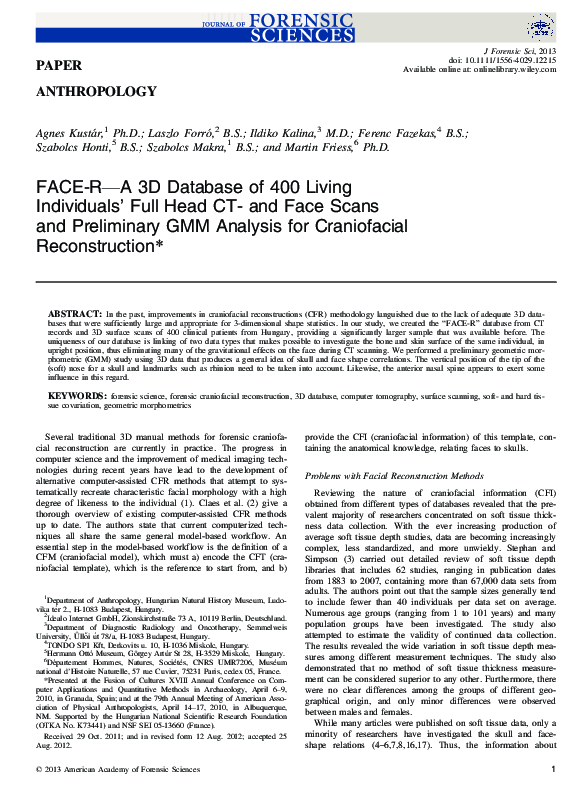 (PDF) FACE-R-A 3D Database of 400 Living Individuals' Full Head CT- and ...