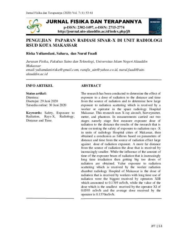 (PDF) Pengujian Paparan Radiasi Sinar-X DI Unit Radiologi Rsud Kota ...