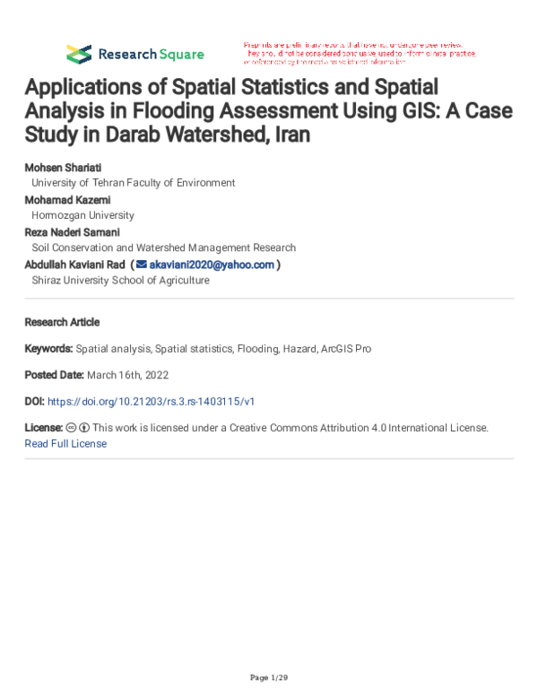 Pdf Applications Of Spatial Statistics And Spatial Analysis In Flooding Assessment Using Gis
