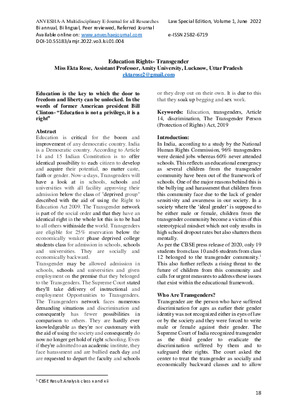 (PDF) Education Rights- Transgender