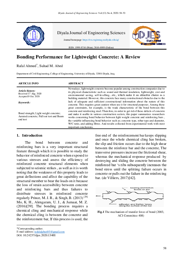 (PDF) Bonding Performance for Lightweight Concrete: A Review