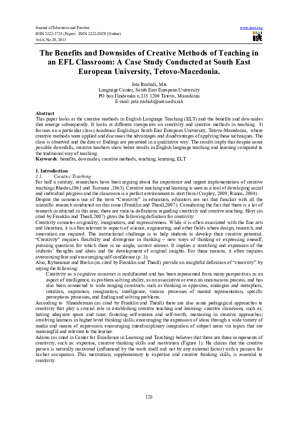(PDF) The Benefits and Downsides of Creative Methods of Teaching in an ...