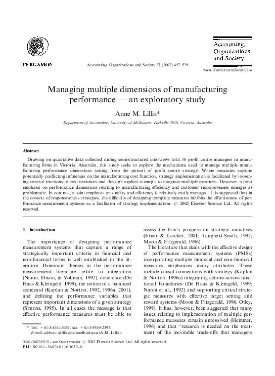 (PDF) Managing multiple dimensions of manufacturing performance — an ...