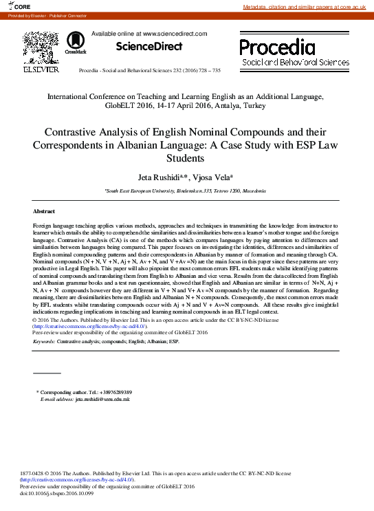 (PDF) Contrastive Analysis of English Nominal Compounds and their ...