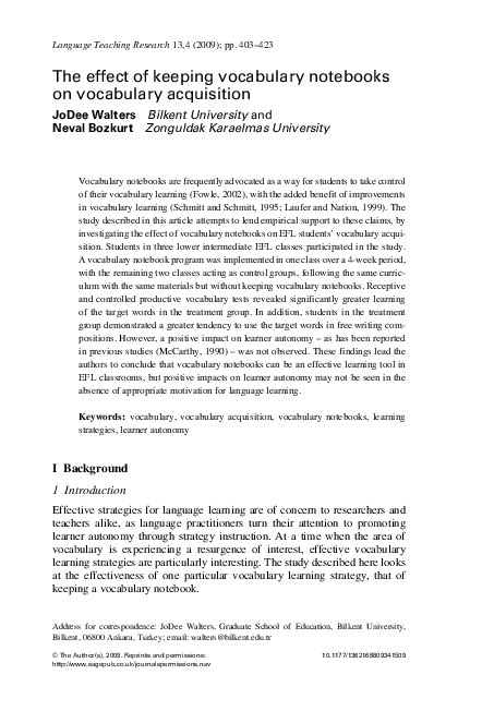 (PDF) The effect of keeping vocabulary notebooks on vocabulary acquisition