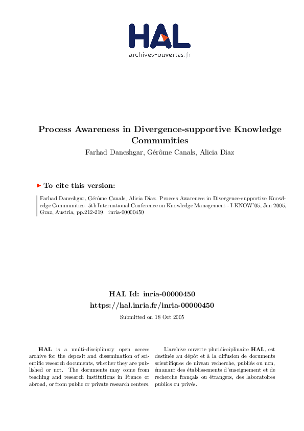(PDF) Process awareness in divergence-supportive knowledge communities