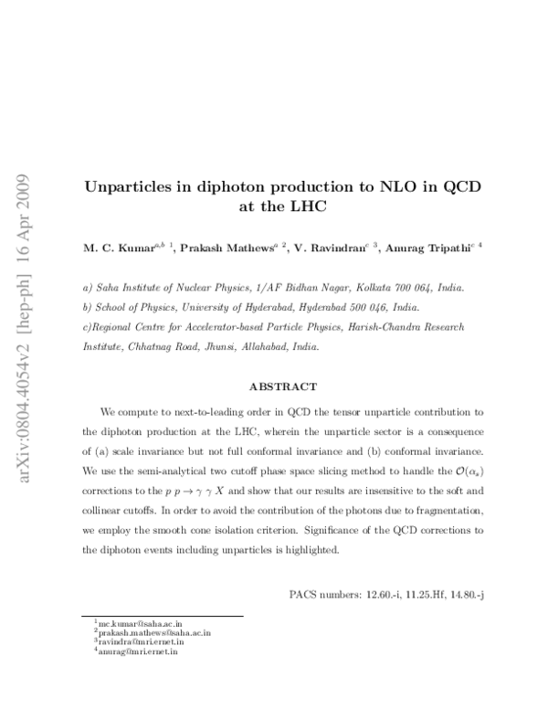 (PDF) Unparticles in diphoton production to next-to-leading order in ...