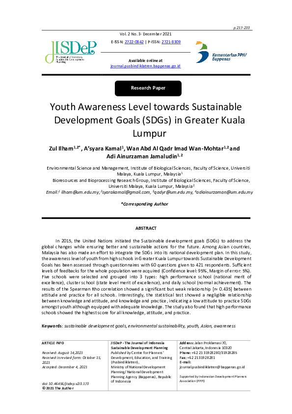 (PDF) Youth Awareness Level towards Sustainable Development Goals (SDGs ...