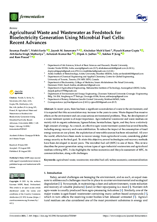 (PDF) Agricultural Waste and Wastewater as Feedstock for Bioelectricity Generation Using ...