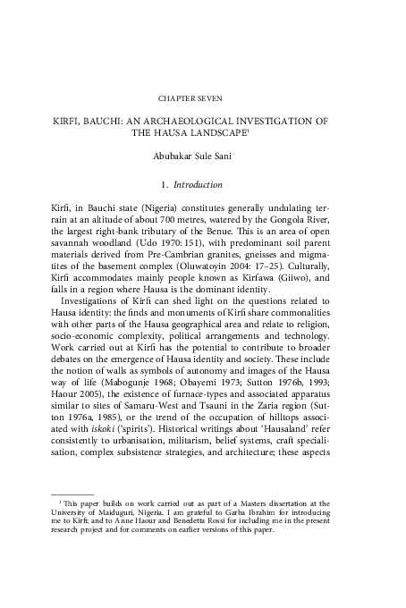 (PDF) Kirfi, Bauchi: An Archaeological Investigation Of The Hausa Landscape