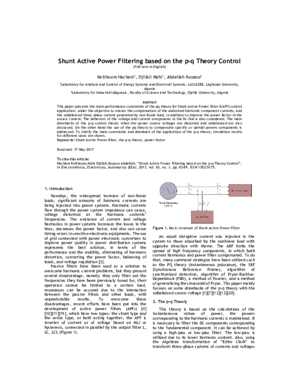 (PDF) Shunt Active Power Filtering based on the p-q Theory Control