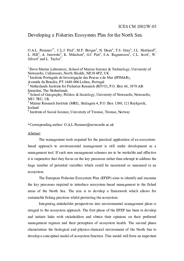 (PDF) Developing a fisheries ecosystem plan for the North Sea