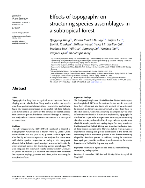 (PDF) Effects of topography on structuring species assemblages in a ...