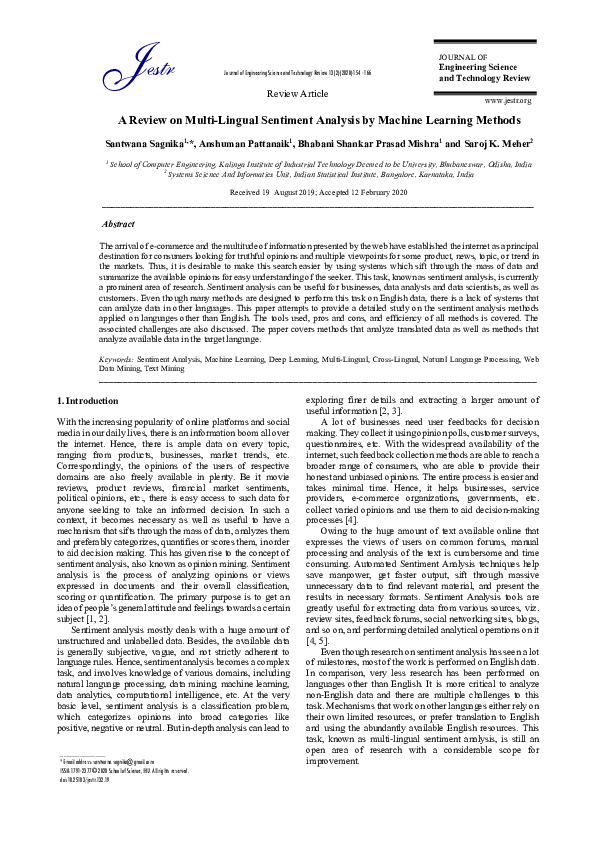 Pdf A Review On Multi Lingual Sentiment Analysis By Machine Learning Methods