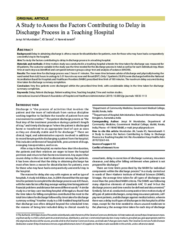 (PDF) A Study to Assess the Factors Contributing to Delay in Discharge ...