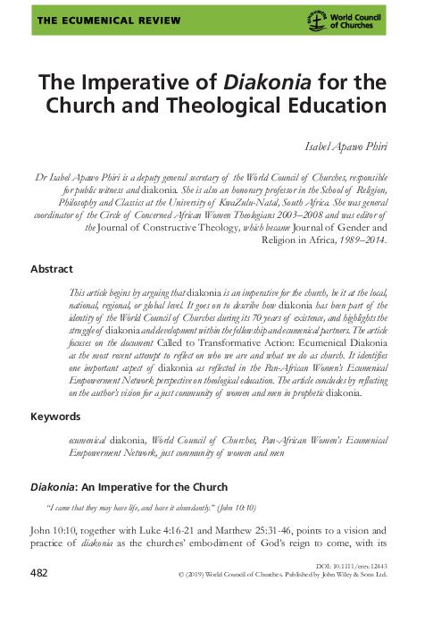 (PDF) The Imperative of Diakonia for the Church and Theological Education