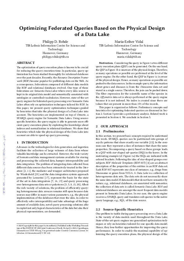 (PDF) Optimizing Federated Queries Based on the Physical Design of a Data Lake