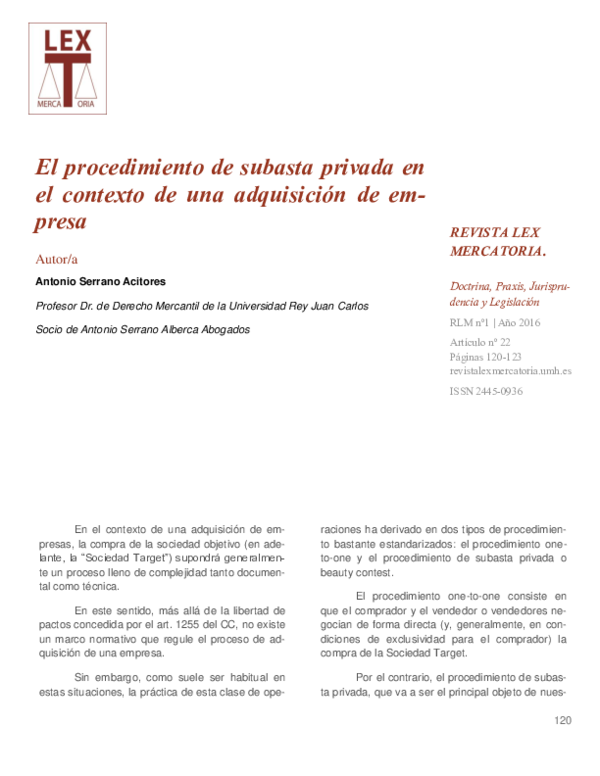 (PDF) El procedimiento de subasta privada en el contexto de una ...
