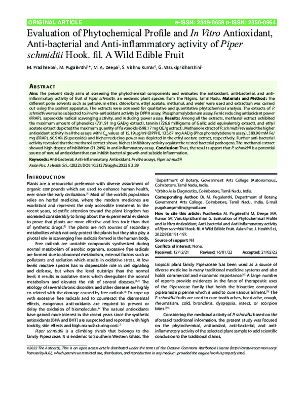 (PDF) Evaluation of Phytochemical Profile and In Vitro Antioxidant, Anti-bacterial and Anti ...