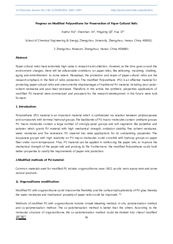 (PDF) Progress on Modified Polyurethane for Preservation of Paper ...