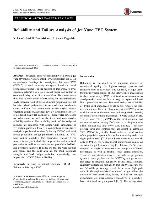 (PDF) Reliability and Failure Analysis of Jet Vane TVC System