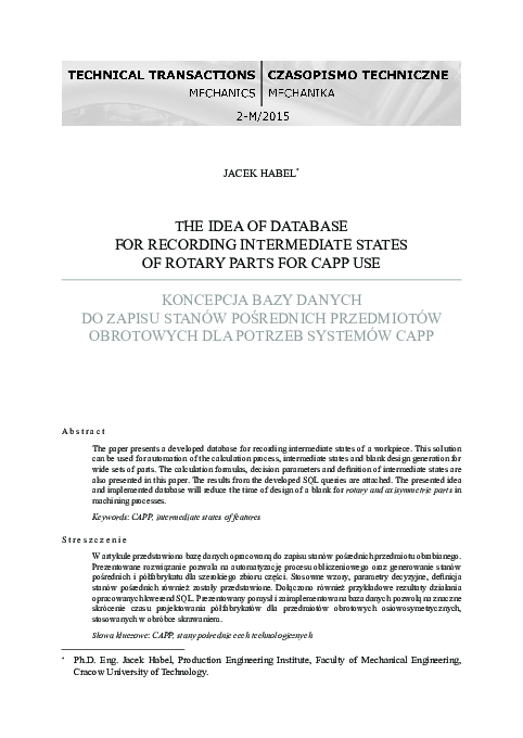 (PDF) The idea of database for recording intermediate states of rotary ...