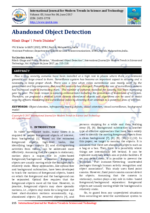 Pdf Abandoned Object Detection In Surveillance