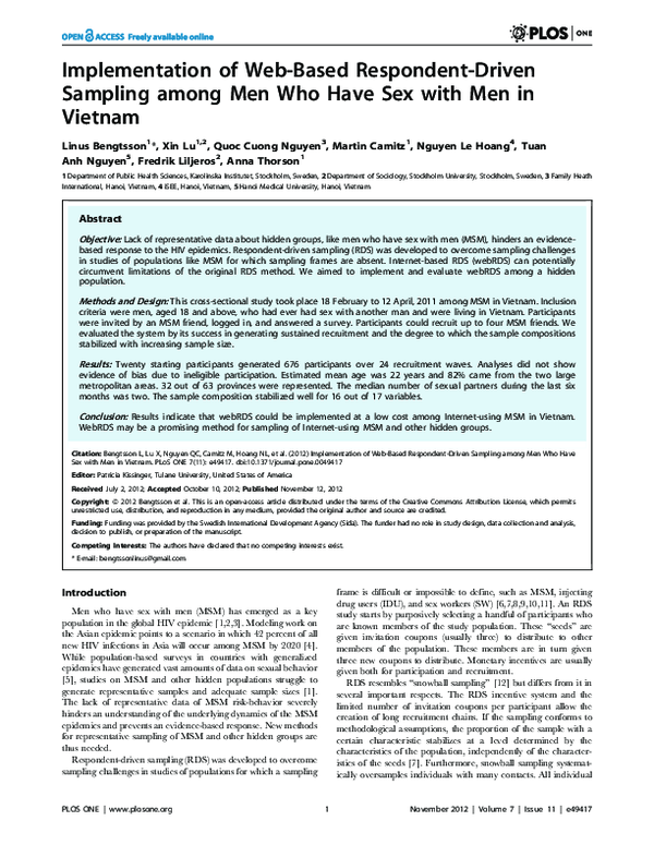 Pdf Implementation Of Web Based Respondent Driven Sampling Among Men Who Have Sex With Men In