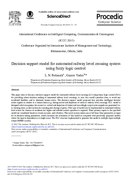 Pdf Decision Support Model For Automated Railway Level Crossing System Using Fuzzy Logic Control