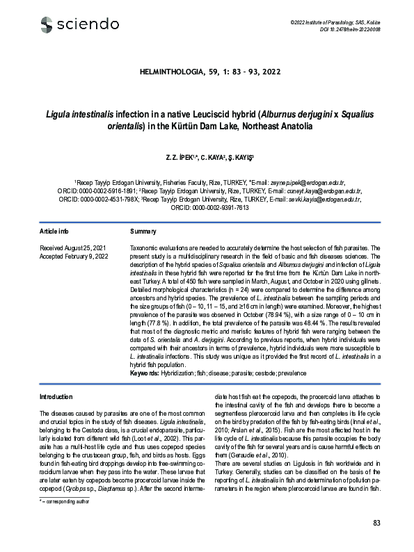 (PDF) Ligula intestinalis infection in a native Leuciscid hybrid ...