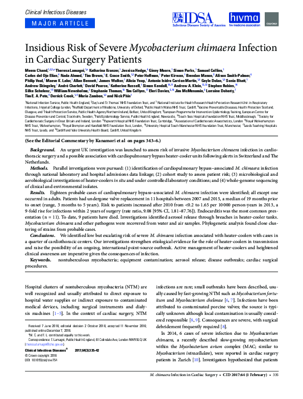 (PDF) Insidious Risk of Severe Mycobacterium chimaera Infection in ...