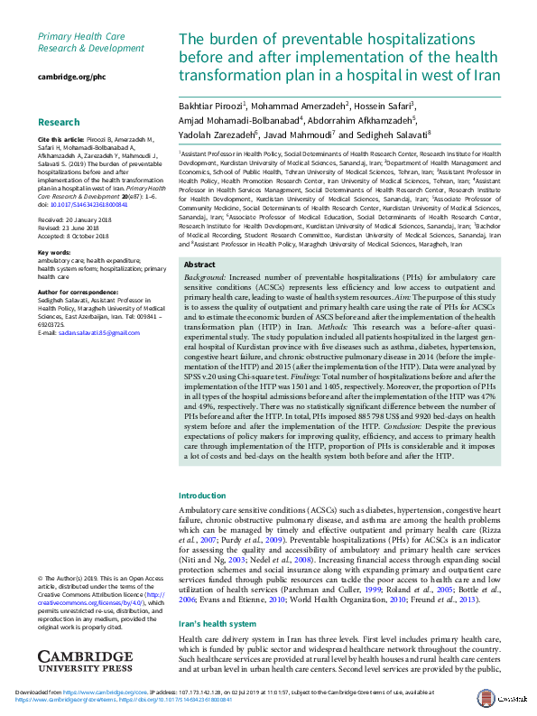(PDF) The burden of preventable hospitalizations before and after ...