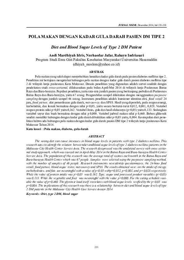 (PDF) Pola Makan dengan Kadar Gula Darah Pasien Dm Tipe 2