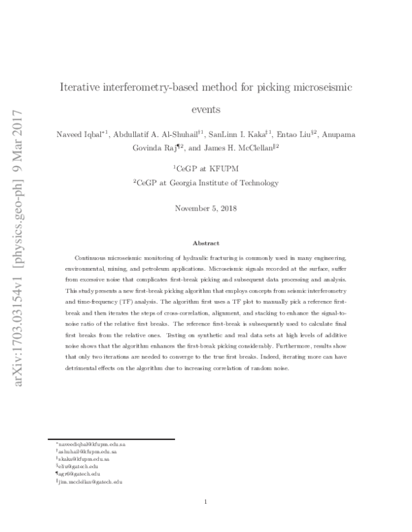 Pdf Iterative Interferometry Based Method For Picking Microseismic Events