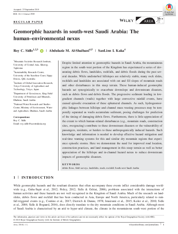 (PDF) Geomorphic hazards in south‐west Saudi Arabia: The human ...