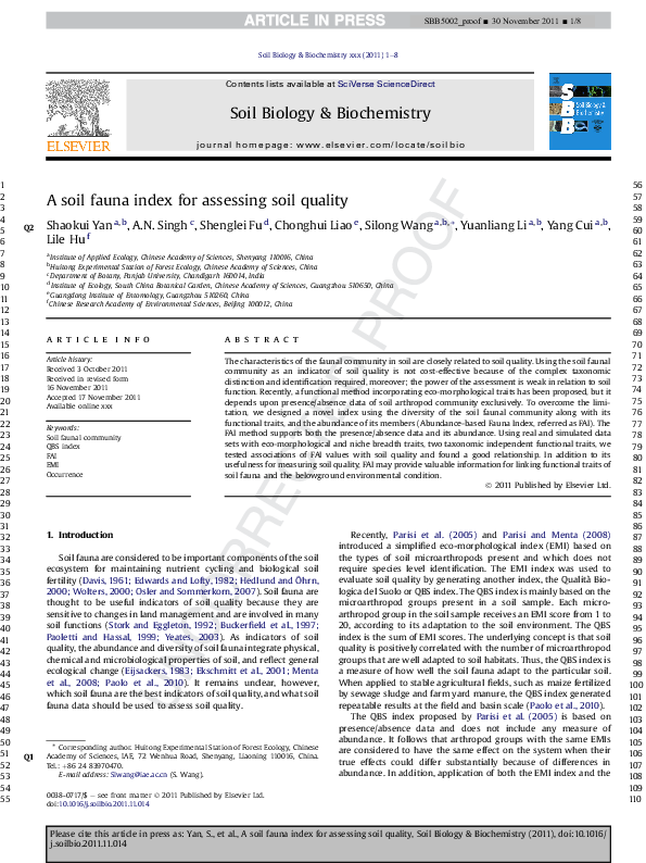 (PDF) A soil fauna index for assessing soil quality | Anand Narain Singh - Academia.edu