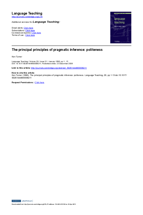(PDF) The principal principles of pragmatic inference: politeness