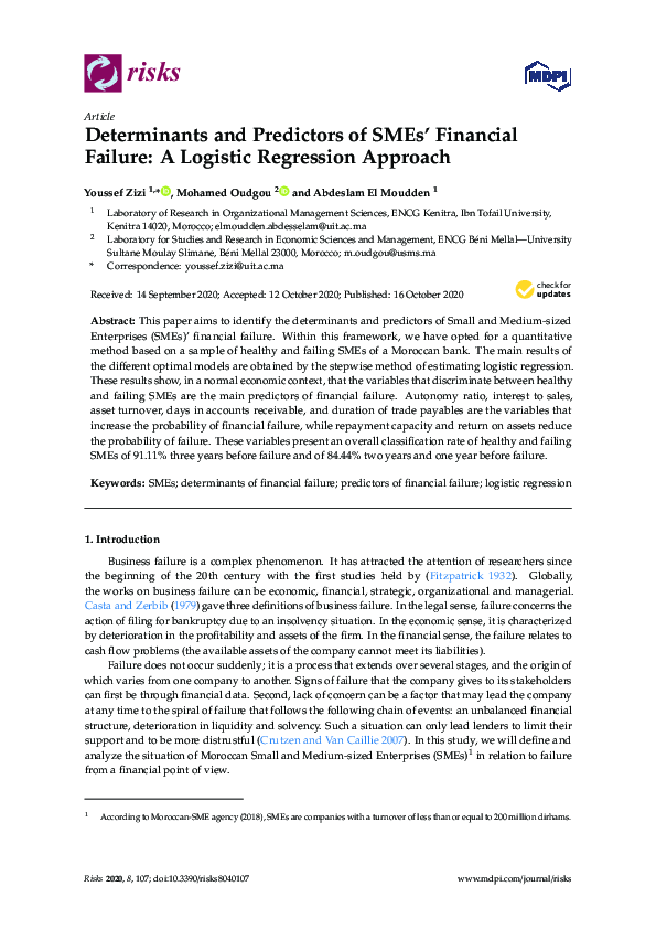 (PDF) Determinants and Predictors of SMEs’ Financial Failure: A ...
