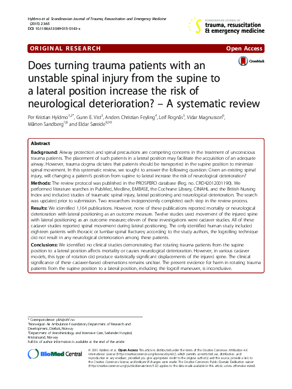 (PDF) Does turning trauma patients with an unstable spinal injury from ...