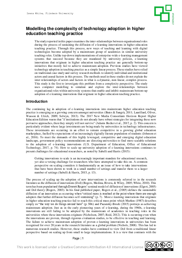 (PDF) Modelling the complexity of technology adoption in higher ...