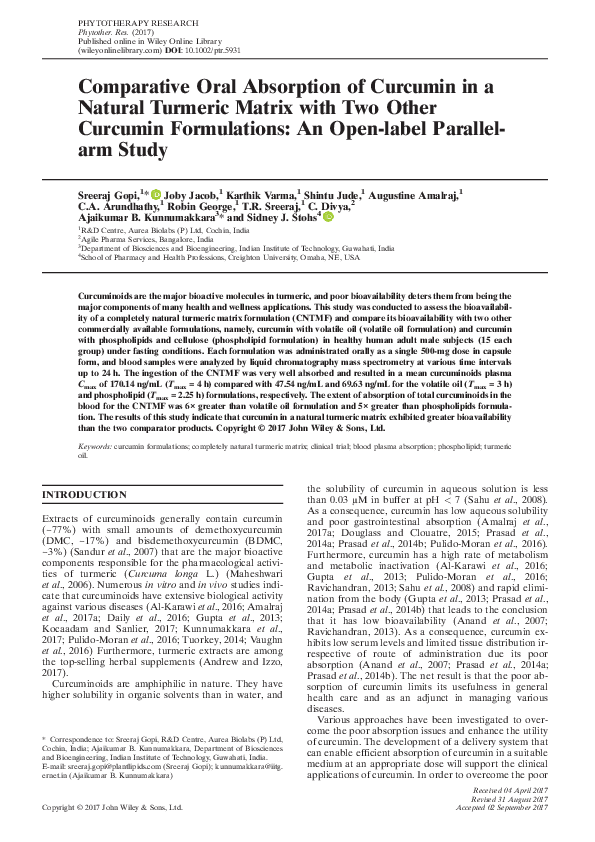 (PDF) Comparative Oral Absorption of Curcumin in a Natural Turmeric ...