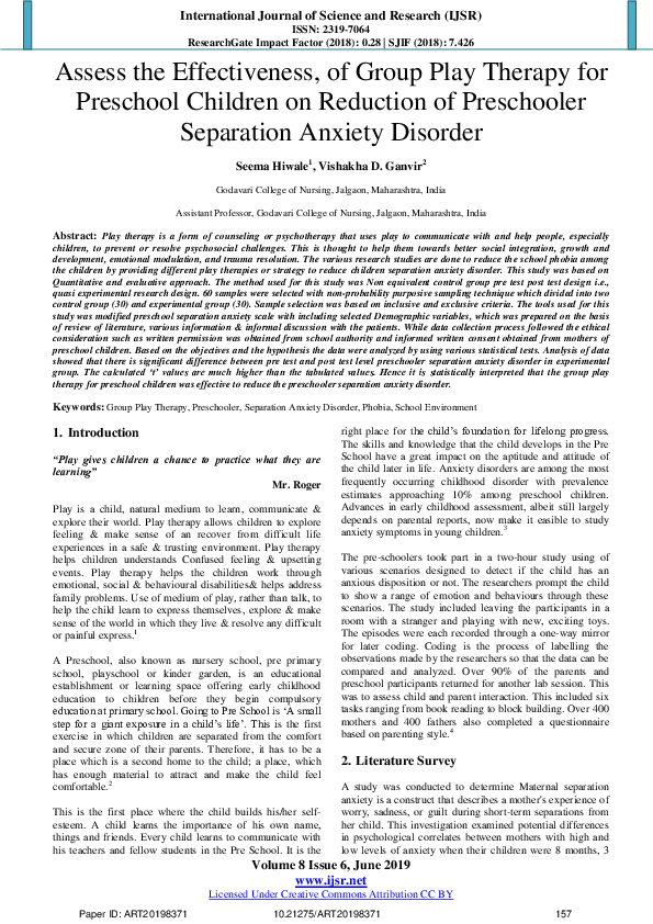 (PDF) Assess the Effectiveness, of Group Play Therapy for Preschool ...