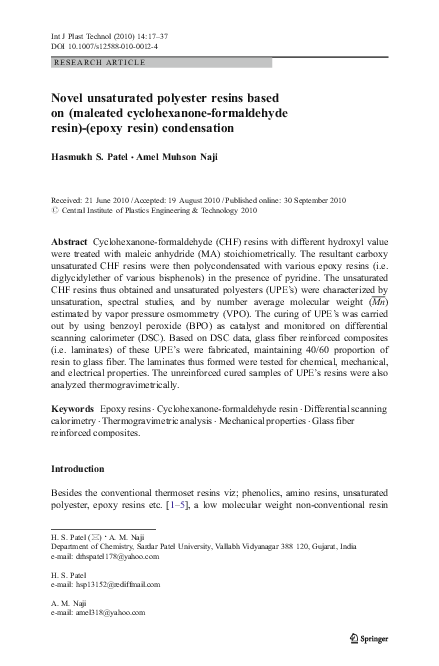 (PDF) Novel unsaturated polyester resins based on (maleated ...