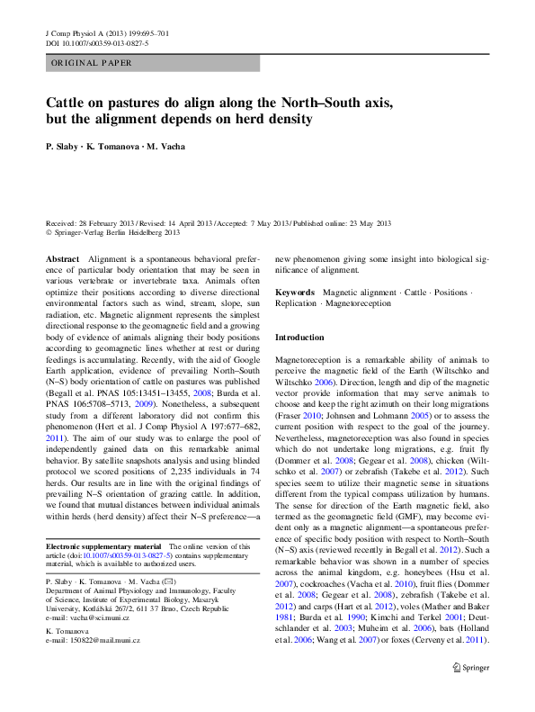 (PDF) Cattle on pastures do align along the North–South axis, but the ...