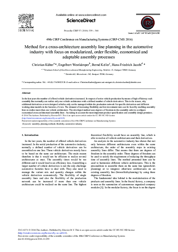 (PDF) Method for a Cross-architecture Assembly Line Planning in the ...