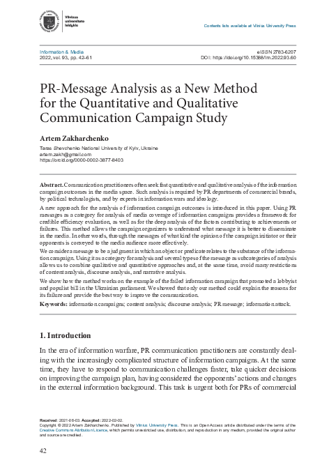 (PDF) PR-Message Analysis as a New Method for the Quantitative and ...